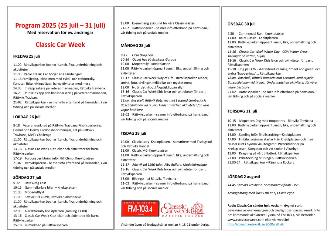 Classic Car Week 2025 - Broschyren - Classic Car Week